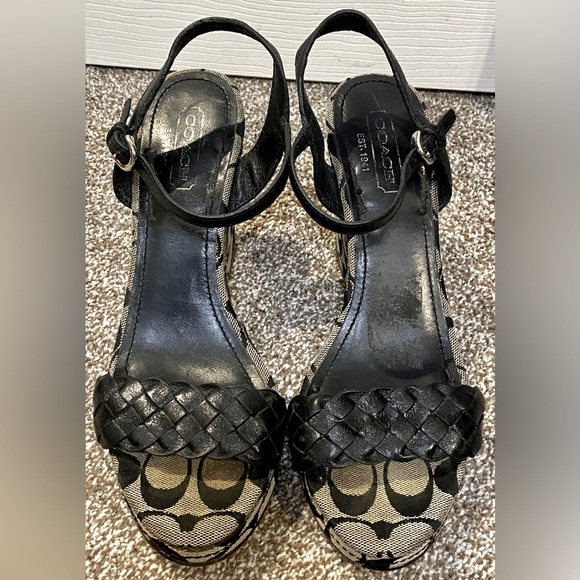 Coach | Shoes | Coach Womens Robina Signature Sandals Blackgray Wedge ...